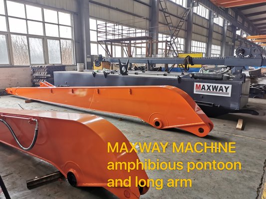 MAXWAY Long Arm Amphibious Excavator with Side Pontoon and Hydraulic Spuds for River Dredging