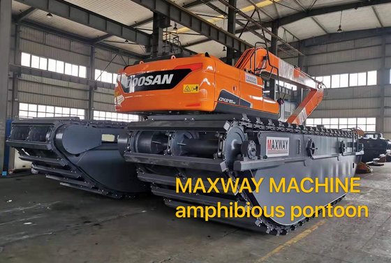 MAXWAY Long Arm Amphibious Excavator with Side Pontoon and Hydraulic Spuds for River Dredging