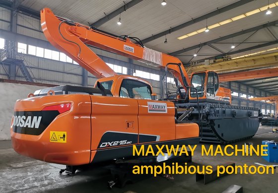 MAXWAY Long Arm Amphibious Excavator with Side Pontoon and Hydraulic Spuds for River Dredging