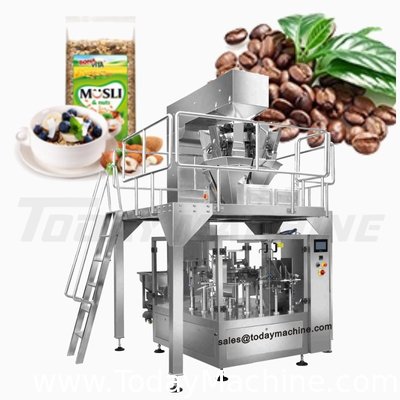 Full Automatic Rotary Type Granule Nuts Toy Rice Sugar Salt Cotton Candy Premade Pouch Packaging Machine