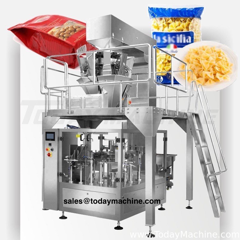 Full Automatic Rotary Type Granule Nuts Toy Rice Sugar Salt Cotton Candy Premade Pouch Packaging Machine