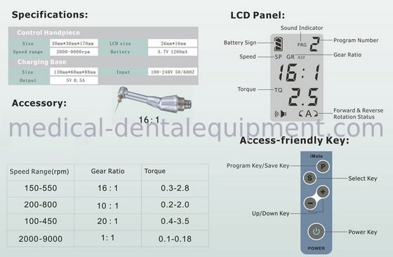 Large LCD Panel Dental Apex Locator With 2000 - 9000rpm Speed