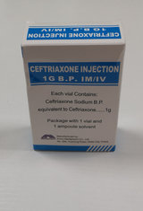 Ceftriaxone Sodium For Injection 1g/10ml+10ml water, 1pc+1pc/box, GMP medicine BP/USP/CP