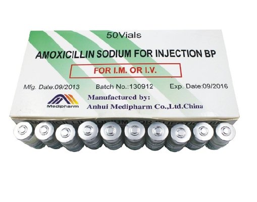 Amoxicillin for Injection 1g/7ml, 50vials/Box The drug treatment of bacterial infections , BP/USP/CP