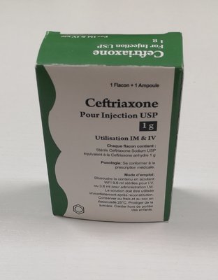 Ceftriaxone Sodium For Injection 1g/10ml+10ml water, 1pc+1pc/box, GMP medicine BP/USP/CP