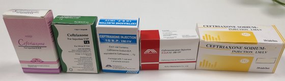 Ceftriaxone Sodium For Injection 1g/10ml+10ml water, 1pc+1pc/box, GMP medicine BP/USP/CP