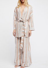 China New design cotton Stripe loose gown  Flared trousers pajamas for women supplier