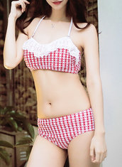 China Three-piece  Grid printed Bikini  Lace Two Piece supplier