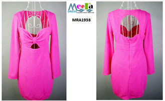 China Rose Red Long-sleeved evening Gown Dress supplier