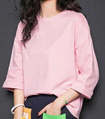 Spring of the new 7/10 of pure color round collar short sleeve women loose t-shirts supplier