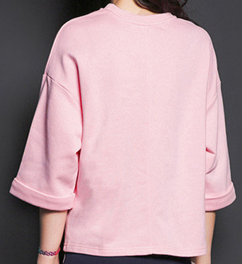 Spring of the new 7/10 of pure color round collar short sleeve women loose t-shirts supplier