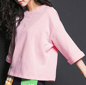 Spring of the new 7/10 of pure color round collar short sleeve women loose t-shirts supplier