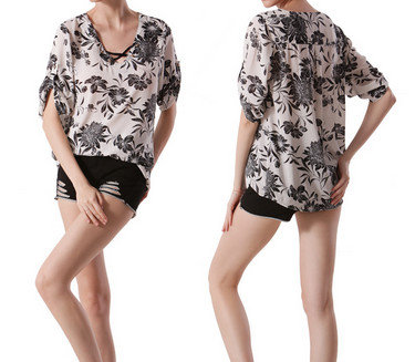summer chiffon printed elegant ladies casual tops blouse for women girl Chiffon Dress supplier