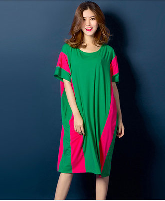 Women's summer 100%cotton short sleeve splicing loose gown  Fashionable homewear supplier