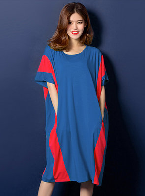 Women's summer 100%cotton short sleeve splicing loose gown  Fashionable homewear supplier