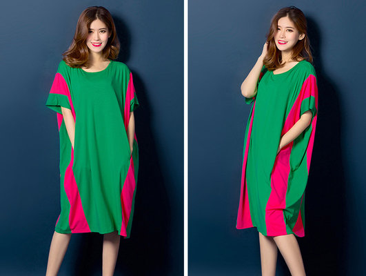 Women's summer 100%cotton short sleeve splicing loose gown  Fashionable homewear supplier