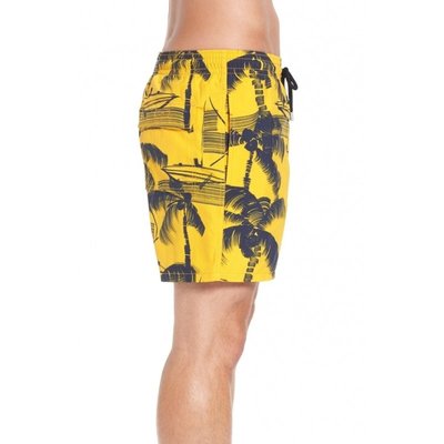 Yellow leaf printed for men swim pants supplier