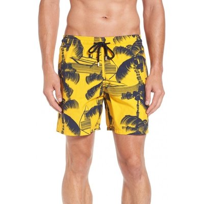 Yellow leaf printed for men swim pants supplier