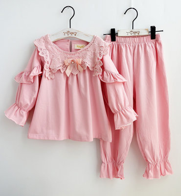 Gril‘s Spring Long Sleeve Pink  Pajamas Homewear  Leisure wear supplier