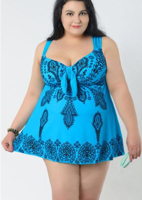 XXXXL Size  printing two piece dresskini  fashion plus-size swimwear supplier