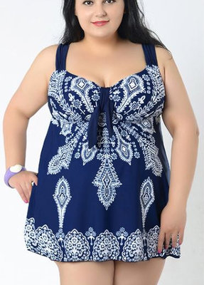 XXXXL Size  printing two piece dresskini  fashion plus-size swimwear supplier