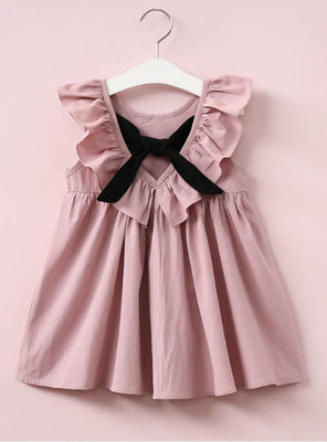 1-6year grils  deep v-neck bowknot falbala pleated dress supplier