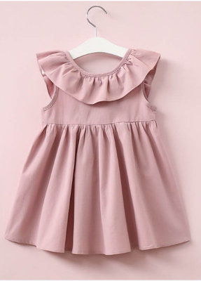 1-6year grils  deep v-neck bowknot falbala pleated dress supplier