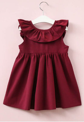 1-6year grils  deep v-neck bowknot falbala pleated dress supplier