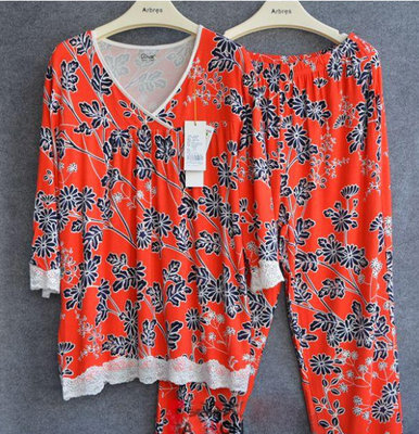 womens  summer modal cotton printed pajamas, fashion shads plus size v  neck  homewear supplier