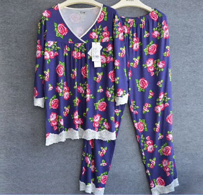 womens  summer modal cotton printed pajamas, fashion shads plus size v  neck  homewear supplier