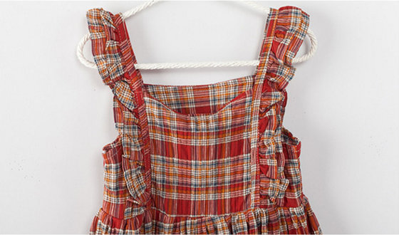2-6year girls Summer dresses  100% cotton plaid skirt with shoulder-straps supplier
