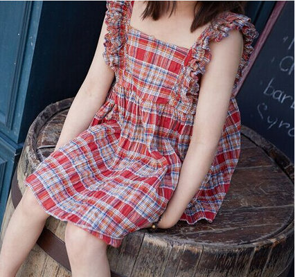 2-6year girls Summer dresses  100% cotton plaid skirt with shoulder-straps supplier