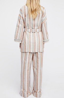 New design cotton Stripe loose gown  Flared trousers pajamas for women supplier