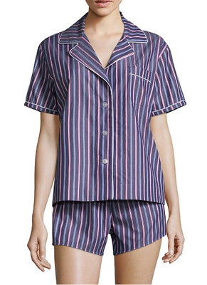 Summer 100% cotton short sleeve pajamas printed with stripe design for women supplier