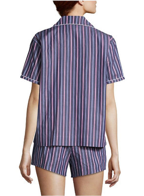 Summer 100% cotton short sleeve pajamas printed with stripe design for women supplier