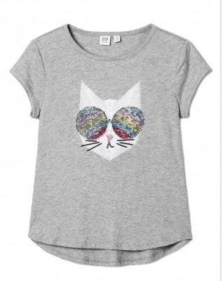 Latest design reversal sequins pattern  short sleeve T-shirt for grils supplier