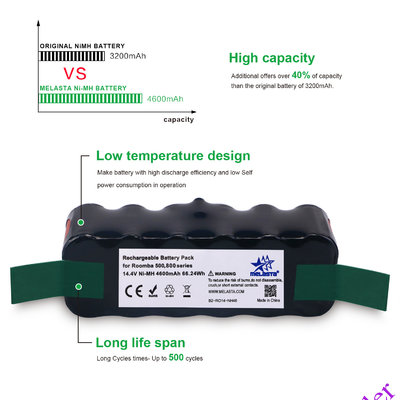 Melasta High Capacity 4600mAh 14.4v NI-MH Vacuum battery for iRobot Roomba R3 500 600 700 800 Series 510 530 531 532 620