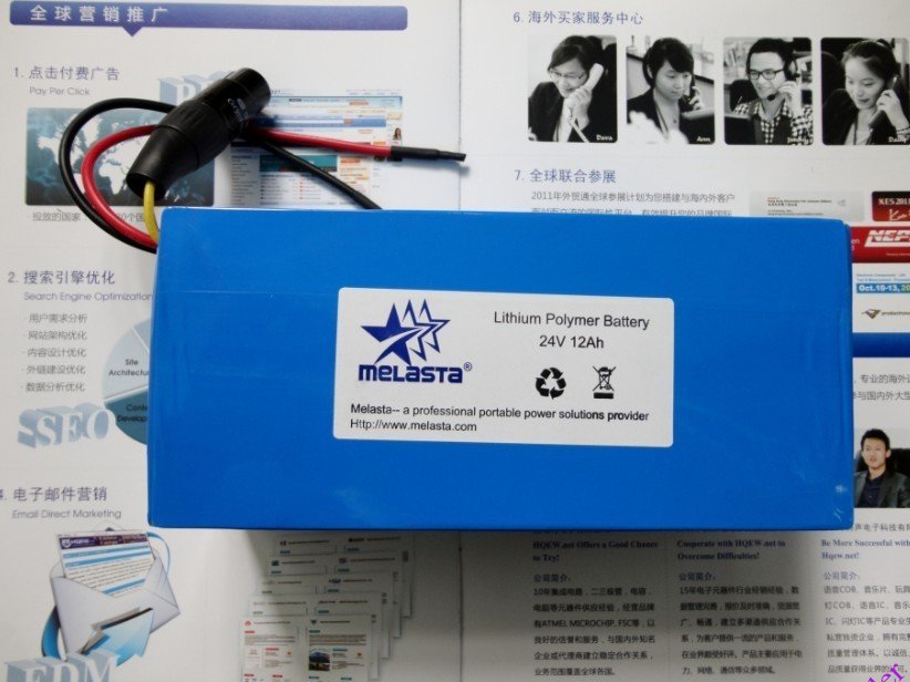 Lithium Ion Polymer Battery Pack: 24V 12Ah (310.8Wh, 12A rate) with PCM for E-Bike