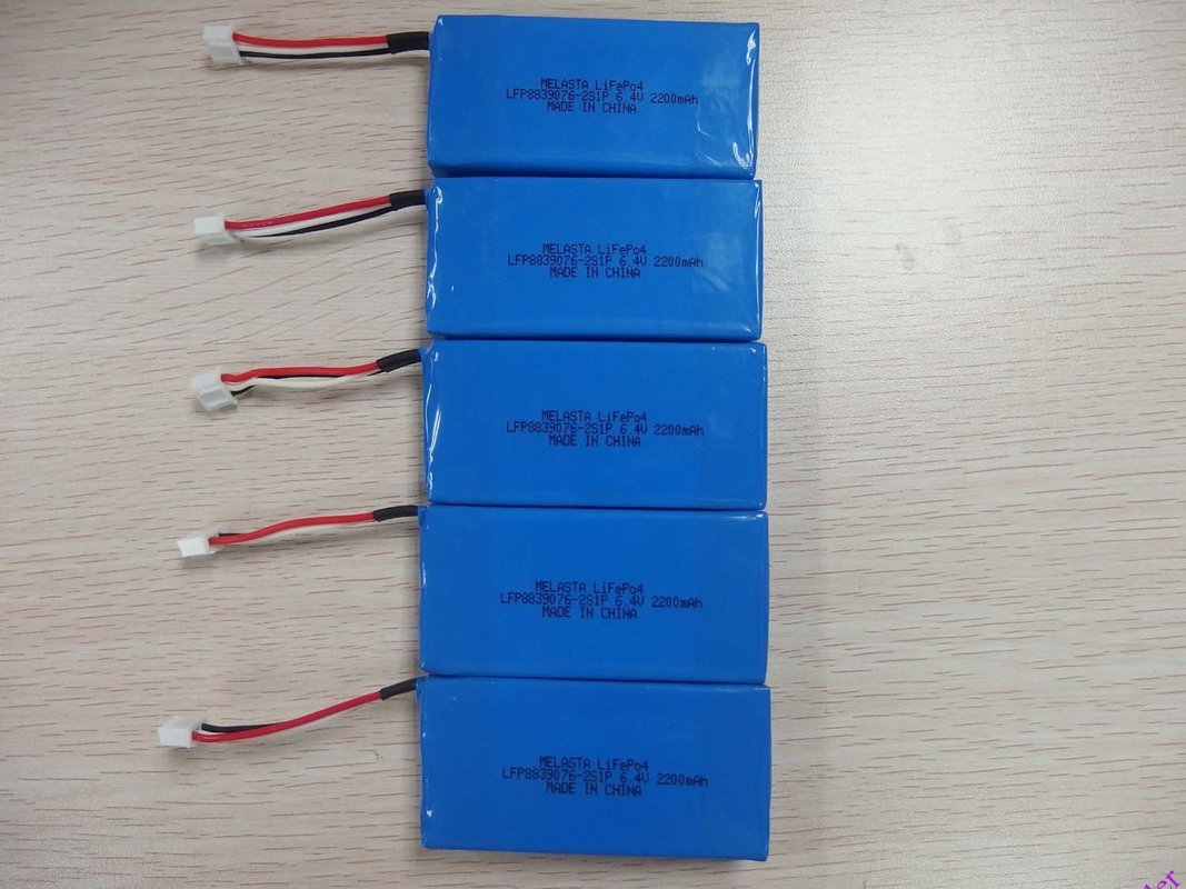 6.4V 2200mAh Pouch LiFePO4 Batteries for LED with PCM ( LFP8839076-2S1P, 14.08Wh)