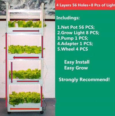 4 Layers 56 Holes Vertical Complete Commercial Hydroponics Growing system home with LED Light