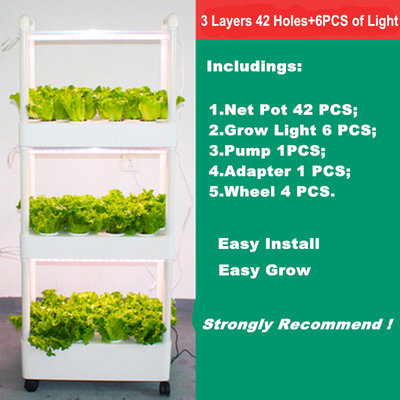 Home Indoor Led Light NFT Hydroponics System Grow Kit 3 Layer 42 Pod White Vertical Garden Planter for vegetables