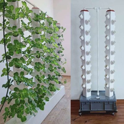 Home Garden Vertical Hydroponic Grow System Kit 7 Layers 56 Holes Aeroponics Twin Towers with Wheel