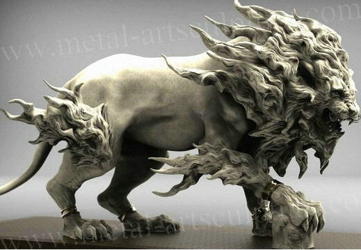 ヤードはガラス繊維の動物の彫刻の抽象的なとどろくライオンの彫刻を飾ります