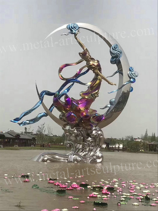 海の装飾として月の形の電気めっきのステンレス鋼の彫刻の芸術家の女神