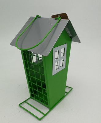 Functional Hanging Metal Suet Bird Feeder Cute Green Small House For Yard