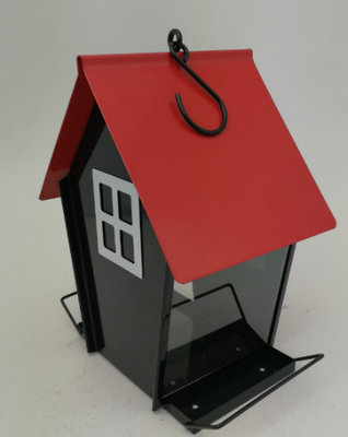 Germanic red and black water proof metal house with clear side bird feeder