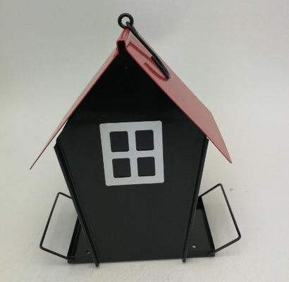 Germanic red and black water proof metal house with clear side bird feeder