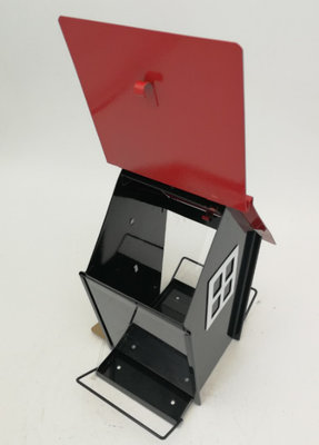 Germanic red and black water proof metal house with clear side bird feeder
