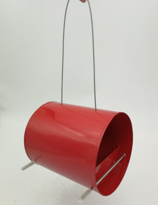 Open cylinder red with 4 feeding port SS hanging metal bird feeder