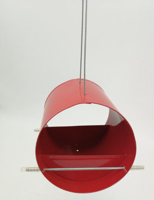 Open cylinder red with 4 feeding port SS hanging metal bird feeder